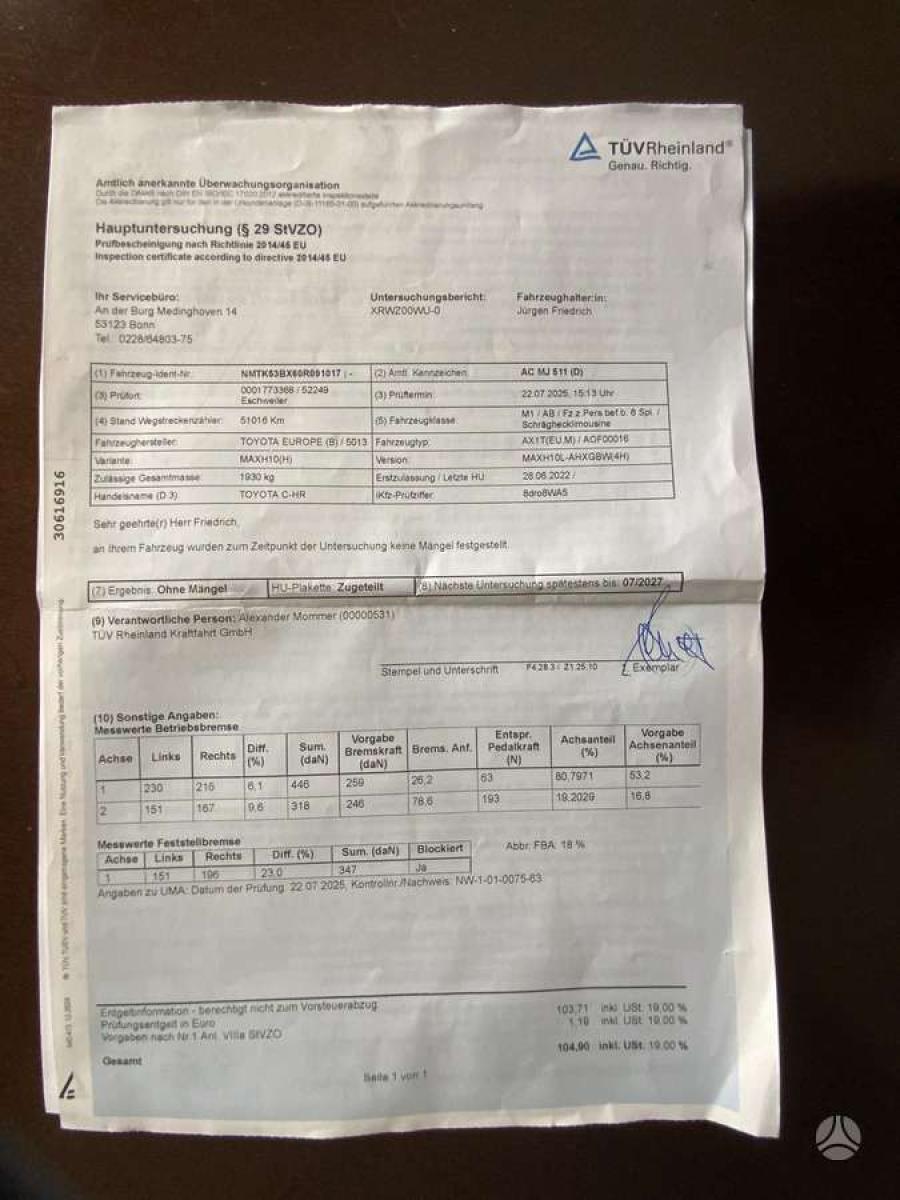 Grey Toyota C-HR 2022 in Vilnius, with an engine capacity of 1.99 L and mileage of 66 thousand km for 24950 €, photo 32 on AUTOMOTO.COM.LV