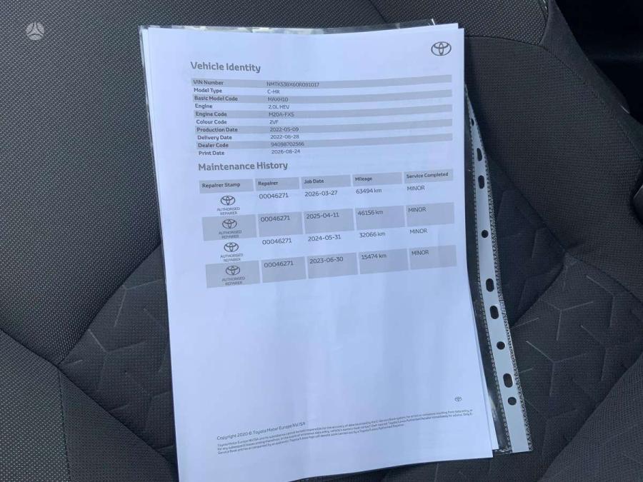 Grey Toyota C-HR 2022 in Vilnius, with an engine capacity of 1.99 L and mileage of 66 thousand km for 24950 €, photo 34 on AUTOMOTO.COM.LV