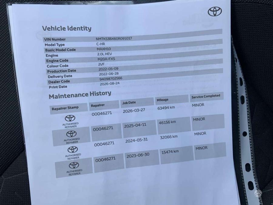 Grey Toyota C-HR 2022 in Vilnius, with an engine capacity of 1.99 L and mileage of 66 thousand km for 24950 €, photo 35 on AUTOMOTO.COM.LV