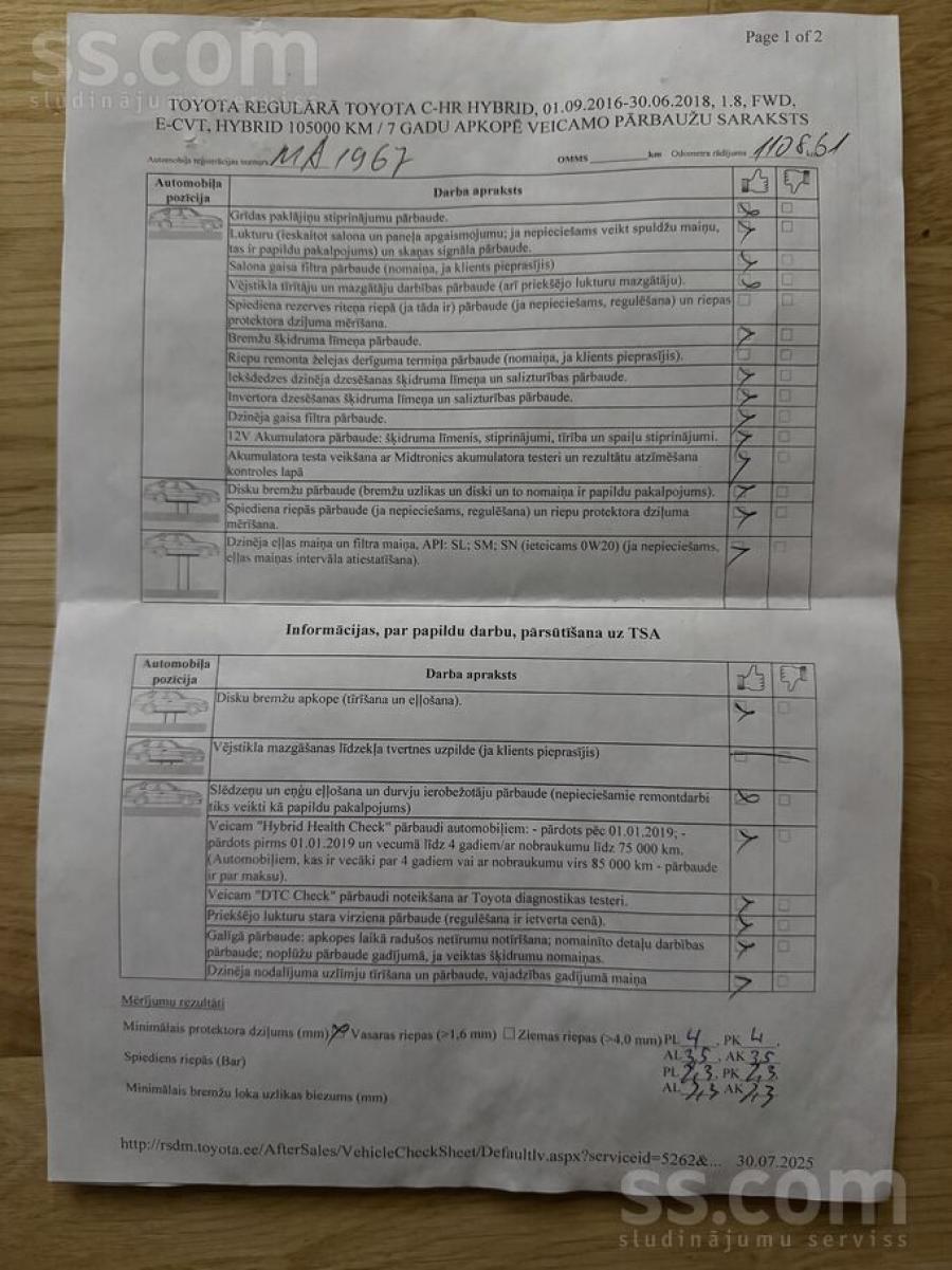 White Toyota C-HR 2019 in Riga, with an engine capacity of 1.80 L and mileage of 121 thousand km for 17250 €, photo 24 on AUTOMOTO.COM.LV