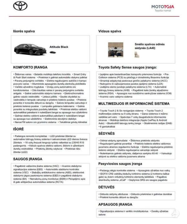 Toyota Camry 2023 in Kaunas on AUTOMOTO.COM.LV Black Toyota Camry 2023 in Kaunas, with an engine capacity of 2.49 L and mileage of 52 thousand km for 29900 €, photo 11 on AUTOMOTO.COM.LV