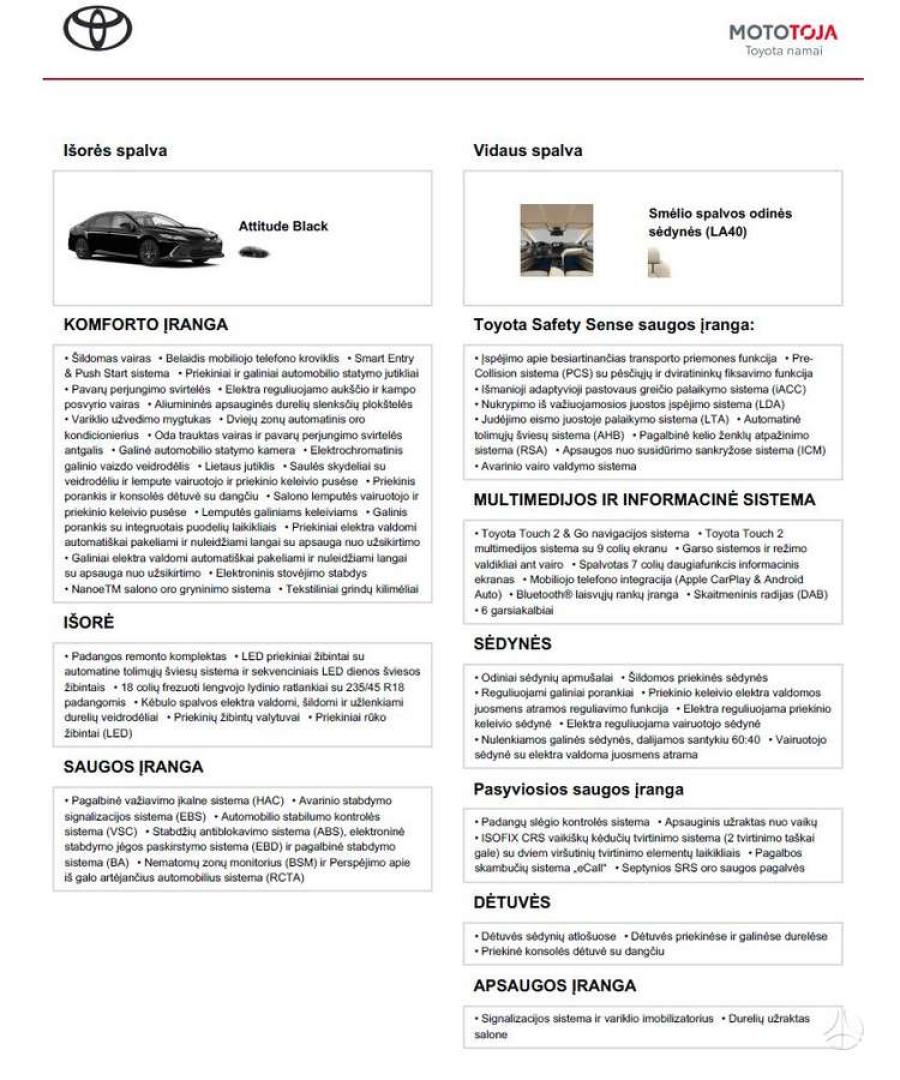 Melns Toyota Camry 2023 Kauņa, ar dzinēja tilpumu 2.49 L un nobraukumu 52 tūkst. km par 29900 €, foto 11 vietnē AUTOMOTO.COM.LV