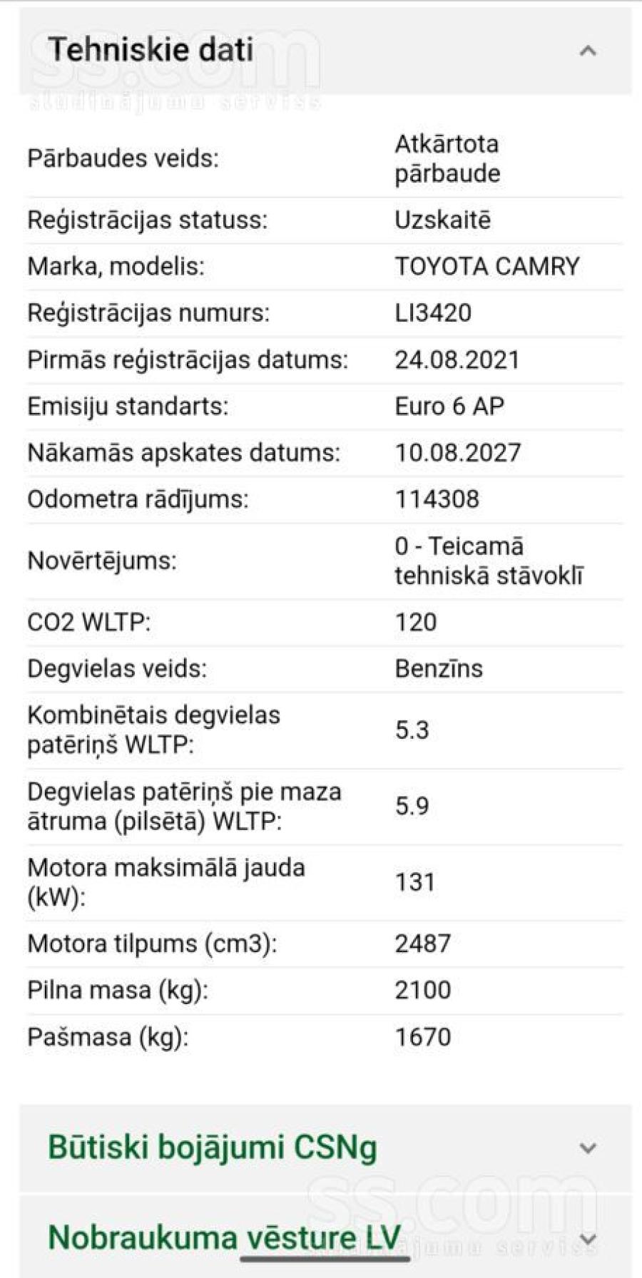 Серый Тойота Камри 2021 в Елгава, объемом двигателя 2.50 л и пробегом 140 тыс. км за 19500 €, фото 4 на AUTOMOTO.COM.LV