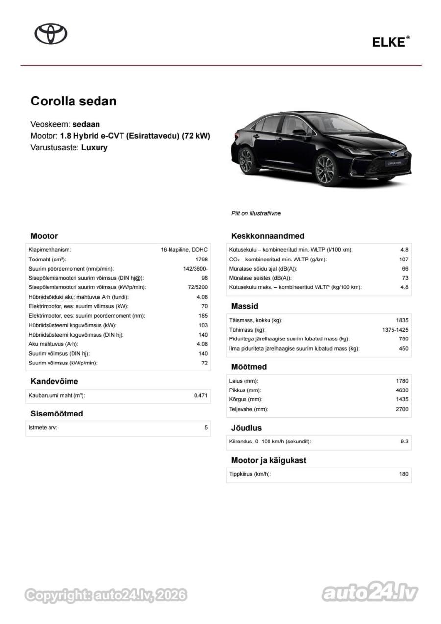 Black Toyota Corolla 2023 in Tallinn, with an engine capacity of 1.80 L and mileage of 47 thousand km for 25499 €, photo 14 on AUTOMOTO.COM.LV