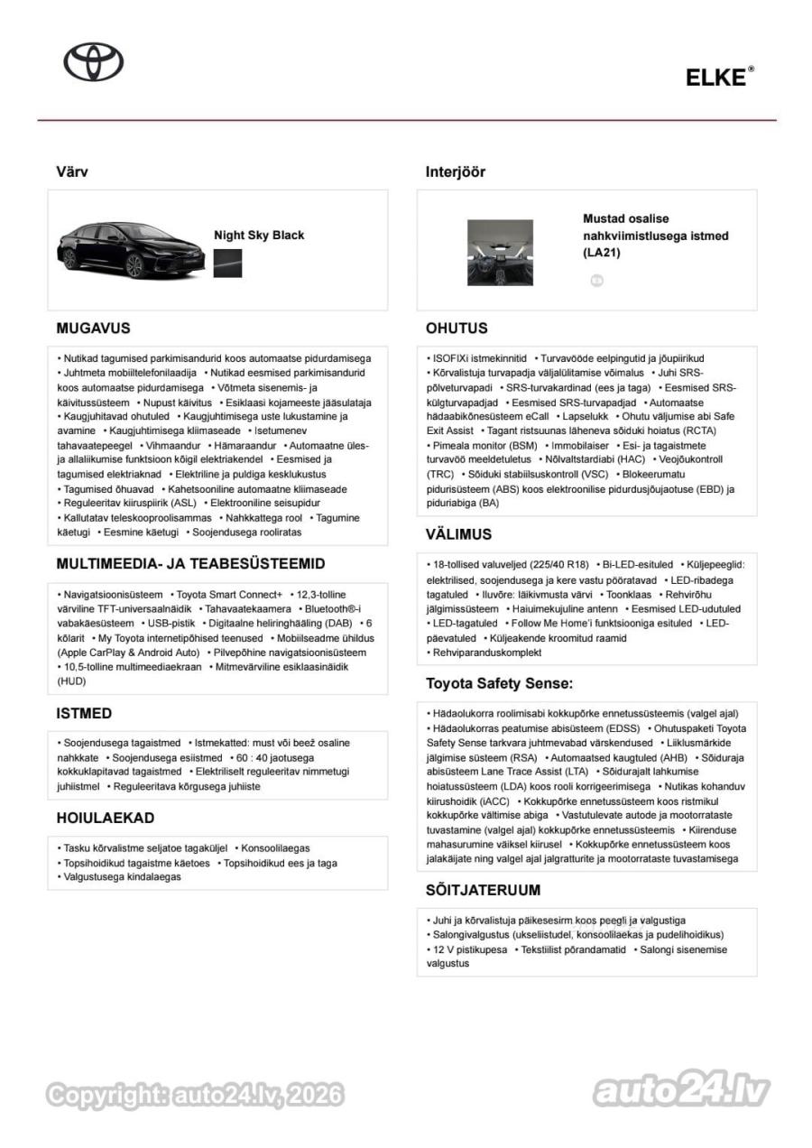 Black Toyota Corolla 2023 in Tallinn, with an engine capacity of 1.80 L and mileage of 47 thousand km for 25499 €, photo 15 on AUTOMOTO.COM.LV