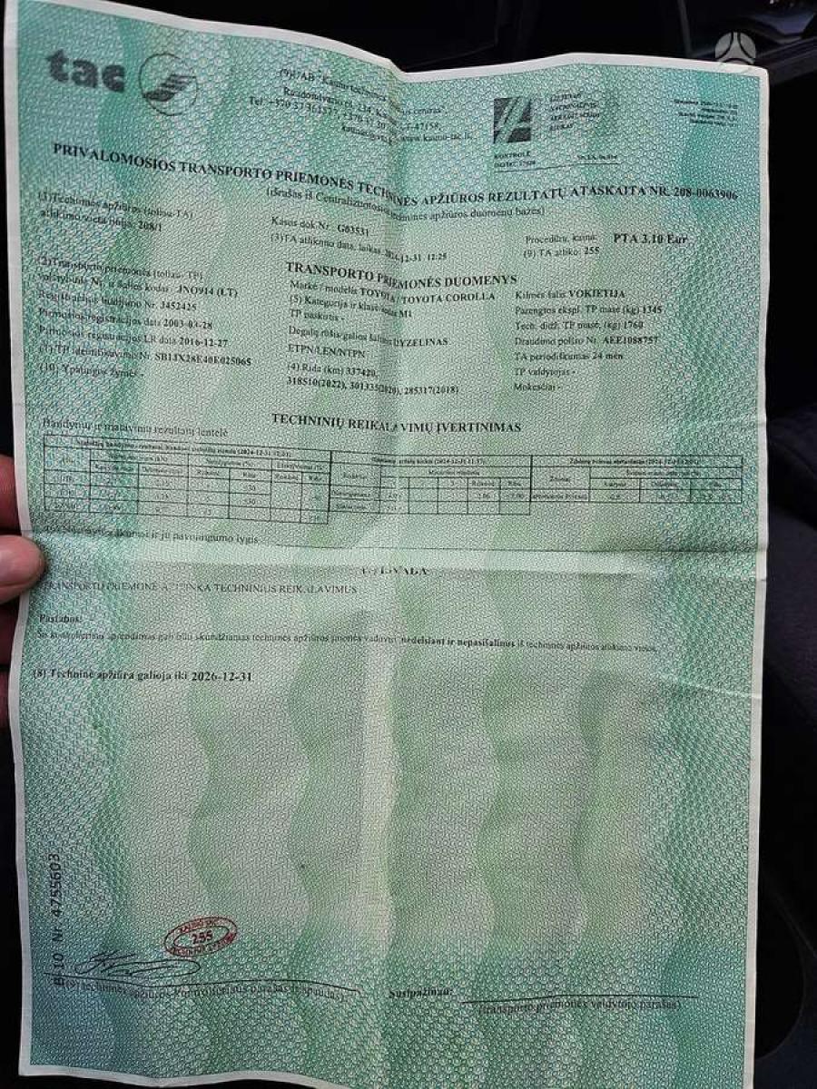 Синий Тойота Королла 2003 в Каунас, объемом двигателя 2.00 л и пробегом 348 тыс. км за 1000 €, фото 21 на AUTOMOTO.COM.LV