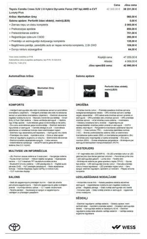 Pelēks Toyota Corolla Cross 2023 Rīga, ar dzinēja tilpumu 2.00 L un nobraukumu 47 tūkst. km par 35000 €, foto 12 vietnē AUTOMOTO.COM.LV