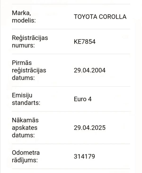 Grey Toyota Corolla 2005 in Riga, with an engine capacity of 2.00 L and mileage of 315 thousand km for 1330 €, photo 10 on AUTOMOTO.COM.LV