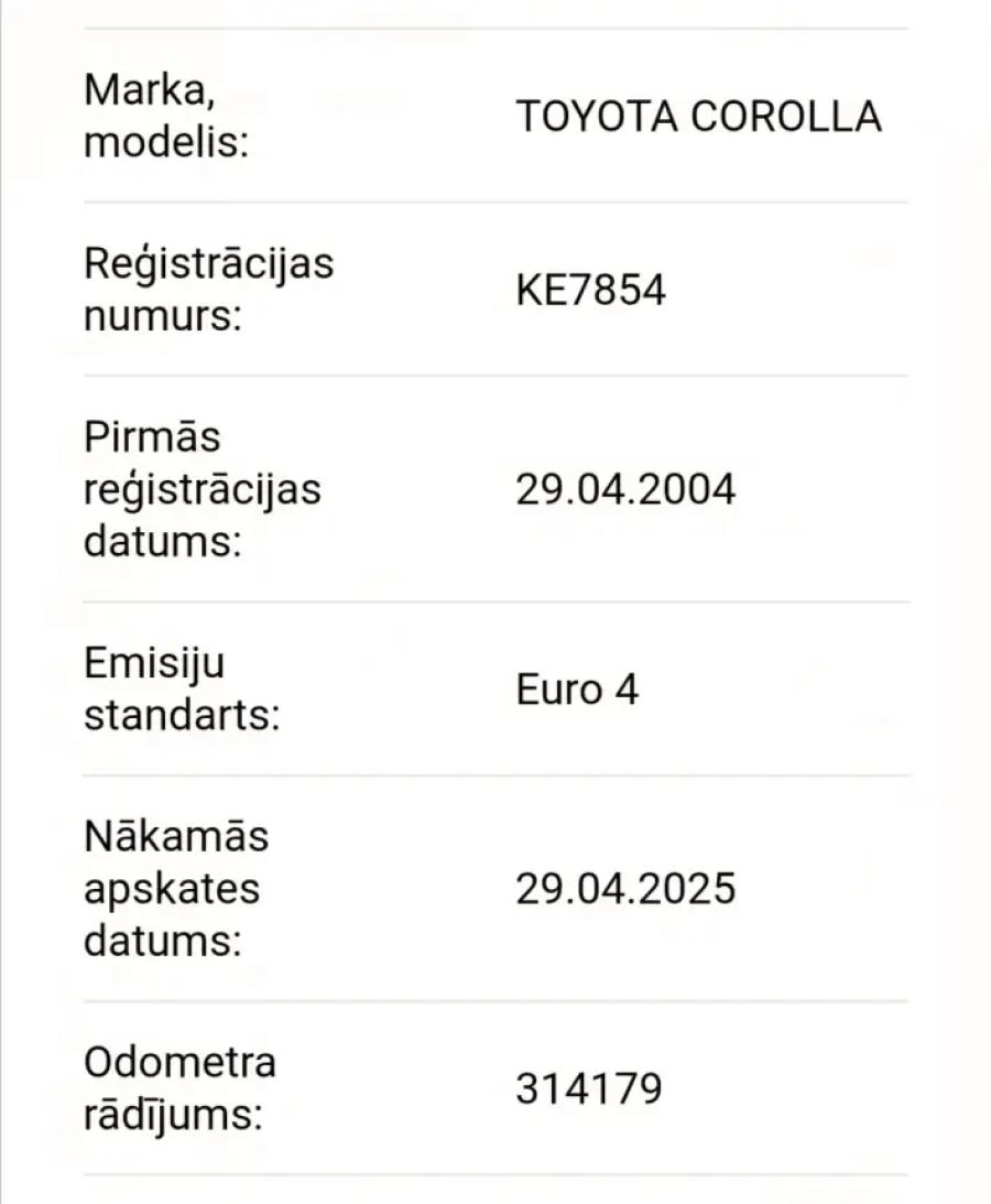 Серый Тойота Королла 2005 в Рига, объемом двигателя 2.00 л и пробегом 315 тыс. км за 1330 €, фото 11 на AUTOMOTO.COM.LV