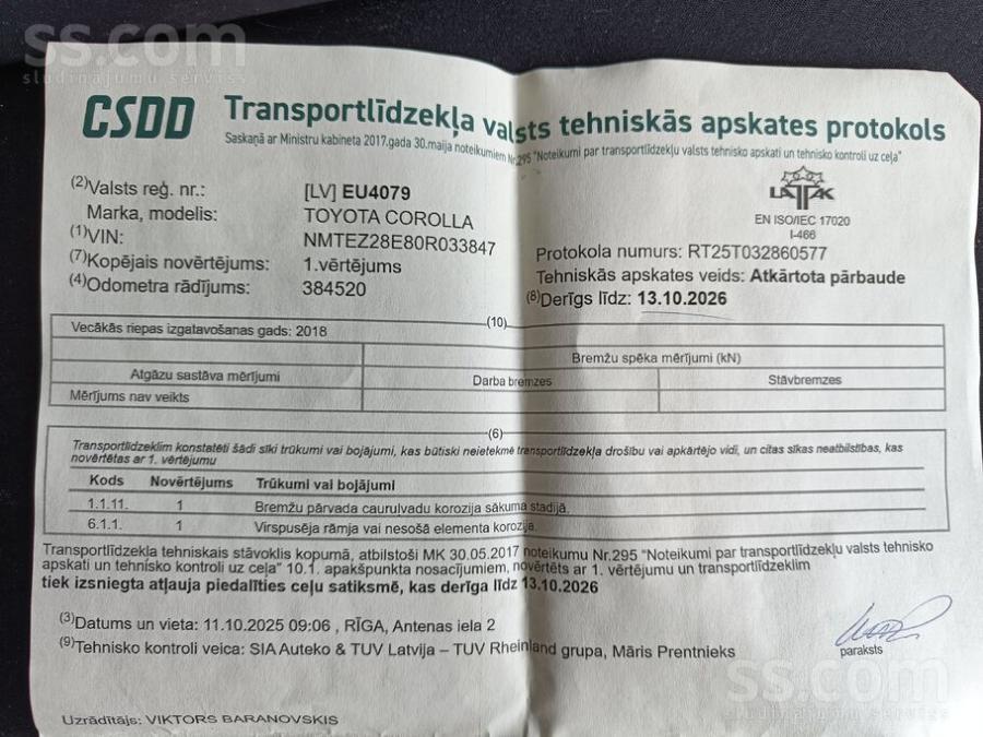 Toyota Corolla 2003 in Riga, with an engine capacity of 1.60 L and mileage of 388 thousand km for 895 €, photo 9 on AUTOMOTO.COM.LV