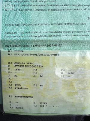 Grey Toyota Corolla Verso 2003 in Siauliai, with an engine capacity of 2.00 L and mileage of 0 thousand km for 699 €, photo 26 on AUTOMOTO.COM.LV