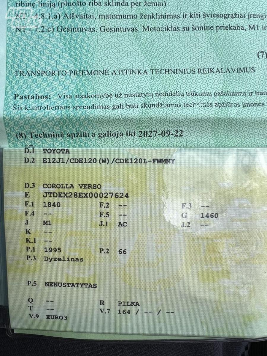 Grey Toyota Corolla Verso 2003 in Siauliai, with an engine capacity of 2.00 L and mileage of 0 thousand km for 699 €, photo 26 on AUTOMOTO.COM.LV