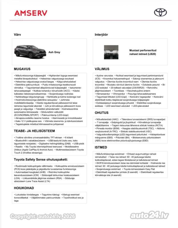 Grey Toyota Highlander 2022 in Tallinn, with an engine capacity of 2.50 L and mileage of 99 thousand km for 35900 €, photo 9 on AUTOMOTO.COM.LV