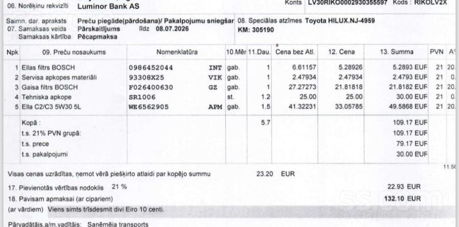 Grey Toyota Hilux 2021 in Riga, with an engine capacity of 2.40 L and mileage of 307 thousand km for 21600 €, photo 10 on AUTOMOTO.COM.LV