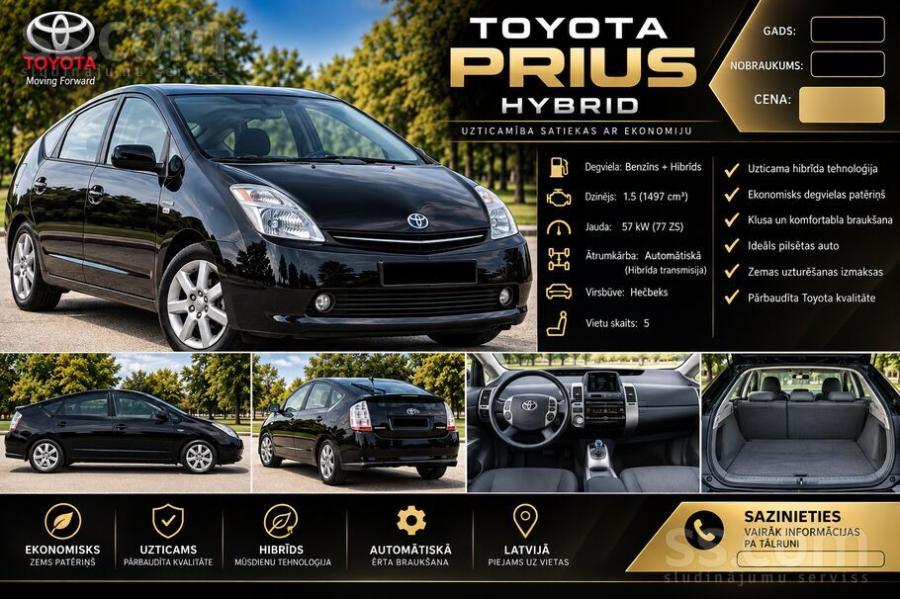Black Toyota Prius 2007 in Riga, with an engine capacity of 1.50 L and mileage of 300 thousand km for 3800 €, photo 7 on AUTOMOTO.COM.LV
