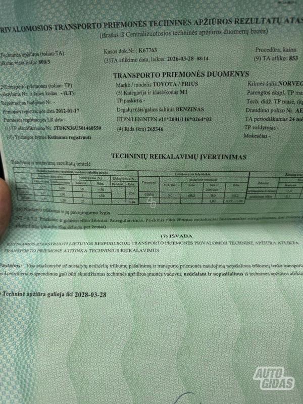 Черный Тойота Приус 2012 в Паневежис, объемом двигателя 1.80 л и пробегом 266 тыс. км за 4999 €, фото 8 на AUTOMOTO.COM.LV