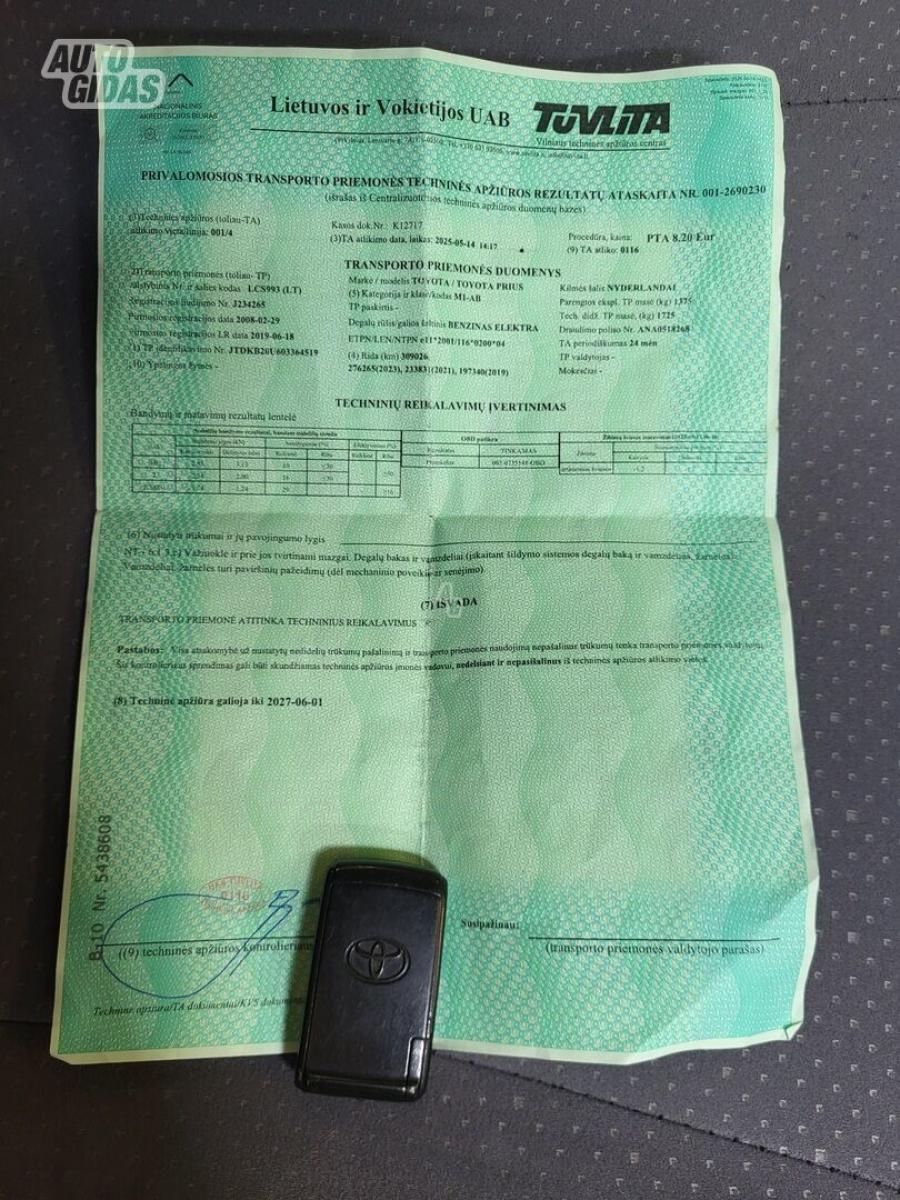 Toyota Prius 2008 Viļņa, ar dzinēja tilpumu 1.50 L un nobraukumu 324 tūkst. km par 3100 €, foto 21 vietnē AUTOMOTO.COM.LV