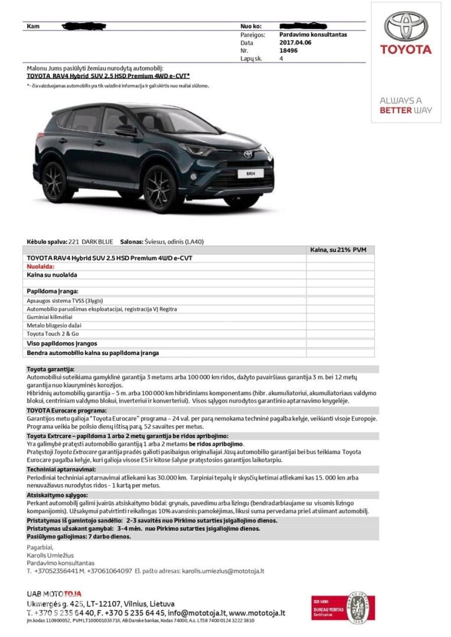 Black Toyota RAV4 2017 in Vilnius, with an engine capacity of 2.50 L and mileage of 214 thousand km for 17000 €, photo 25 on AUTOMOTO.COM.LV