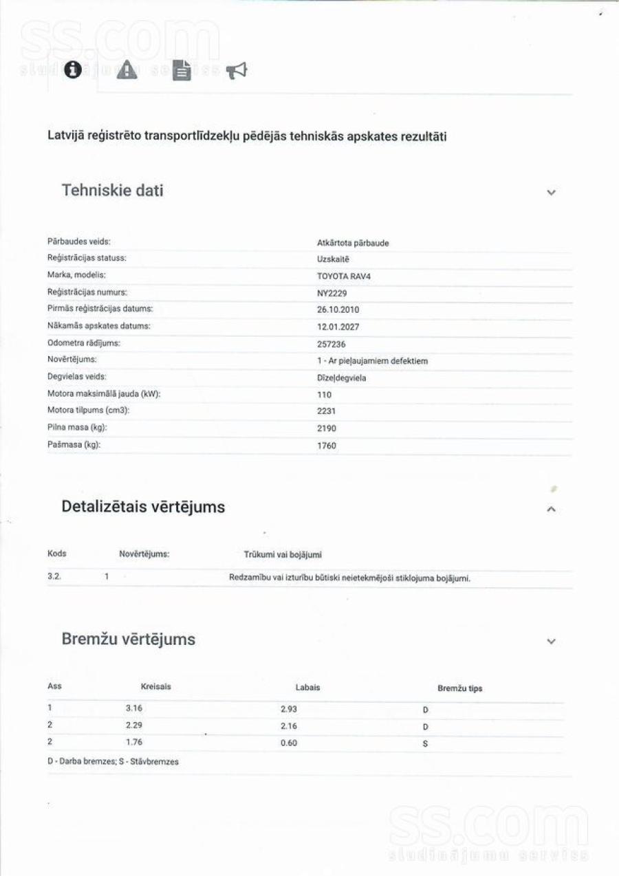 Pelēks Toyota RAV4 2010 Daugavpils, ar dzinēja tilpumu 2.20 L un nobraukumu 260 tūkst. km par 6700 €, foto 19 vietnē AUTOMOTO.COM.LV