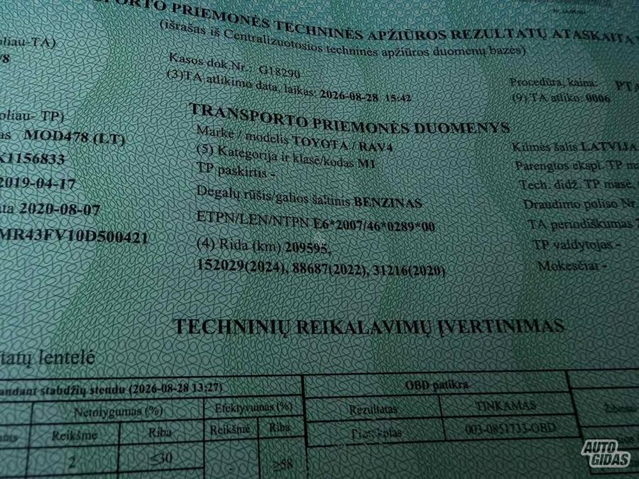Серый Тойота РАВ 4 2019 в Вильнюс, объемом двигателя 2.00 л и пробегом 209 тыс. км за 18600 €, фото 39 на AUTOMOTO.COM.LV