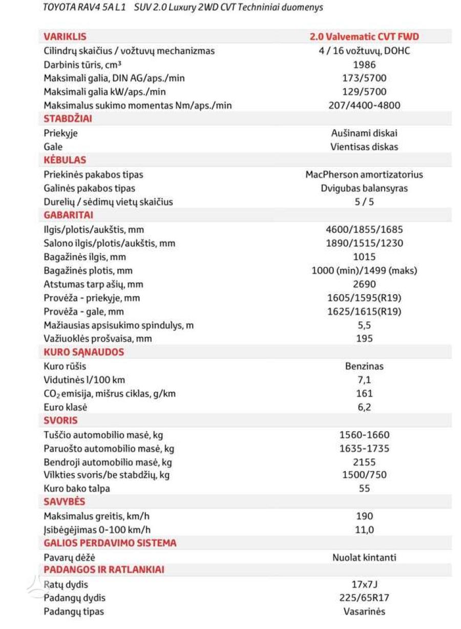 Sarkans Toyota RAV4 2020 Marijampole, ar dzinēja tilpumu 1.99 L un nobraukumu 109 tūkst. km par 21000 €, foto 18 vietnē AUTOMOTO.COM.LV