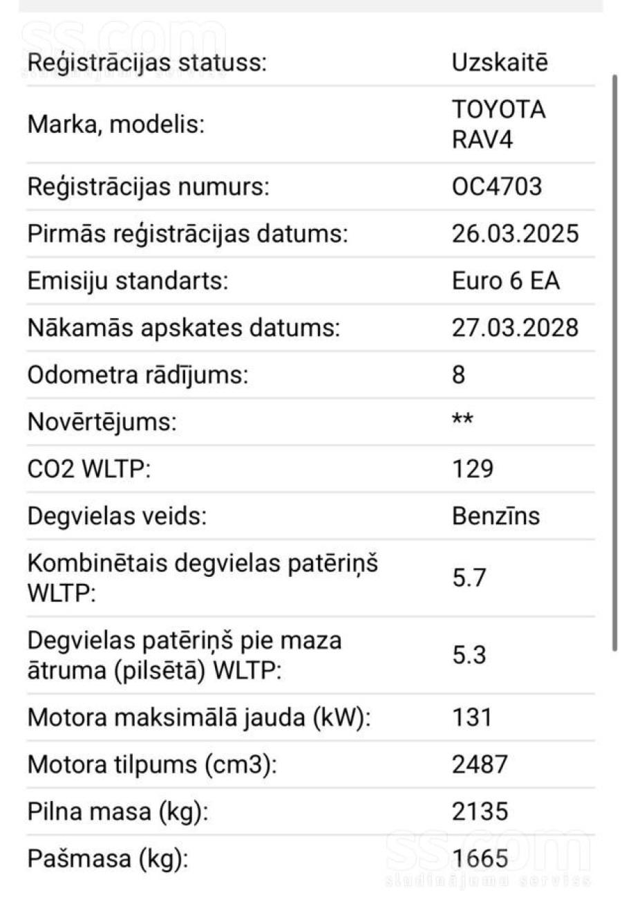 Balts Toyota RAV4 2025 Rīga, ar dzinēja tilpumu 2.50 L un nobraukumu 55 tūkst. km par 34500 €, foto 33 vietnē AUTOMOTO.COM.LV