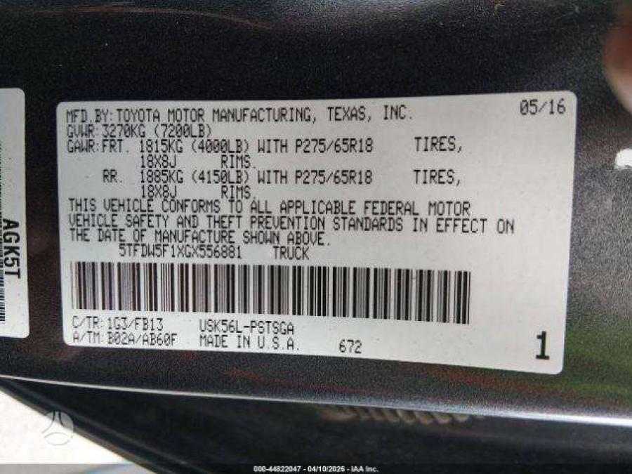 Grey Toyota Tundra 2016 in Klaipeda, with an engine capacity of 5.66 L and mileage of 195 thousand km for 9995 €, photo 10 on AUTOMOTO.COM.LV