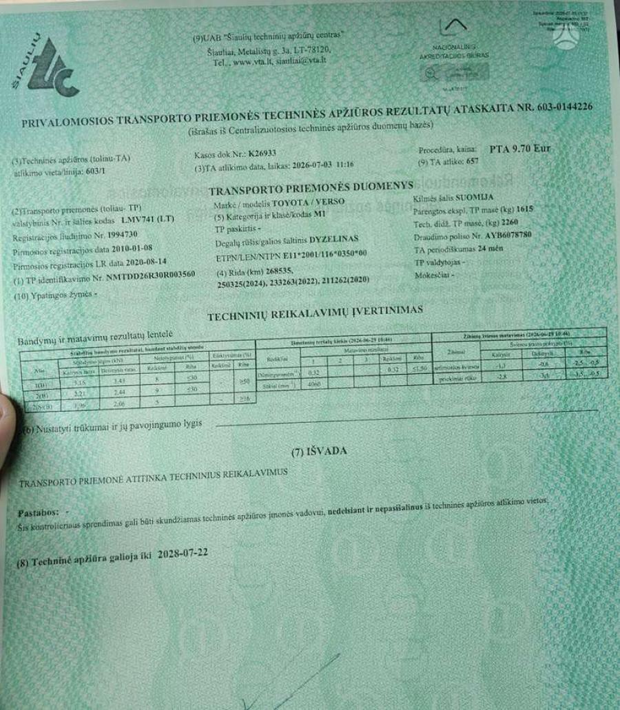 Синий Тойота Версо 2010 в Пакруойис, объемом двигателя 2.00 л и пробегом 269 тыс. км за 3000 €, фото 17 на AUTOMOTO.COM.LV