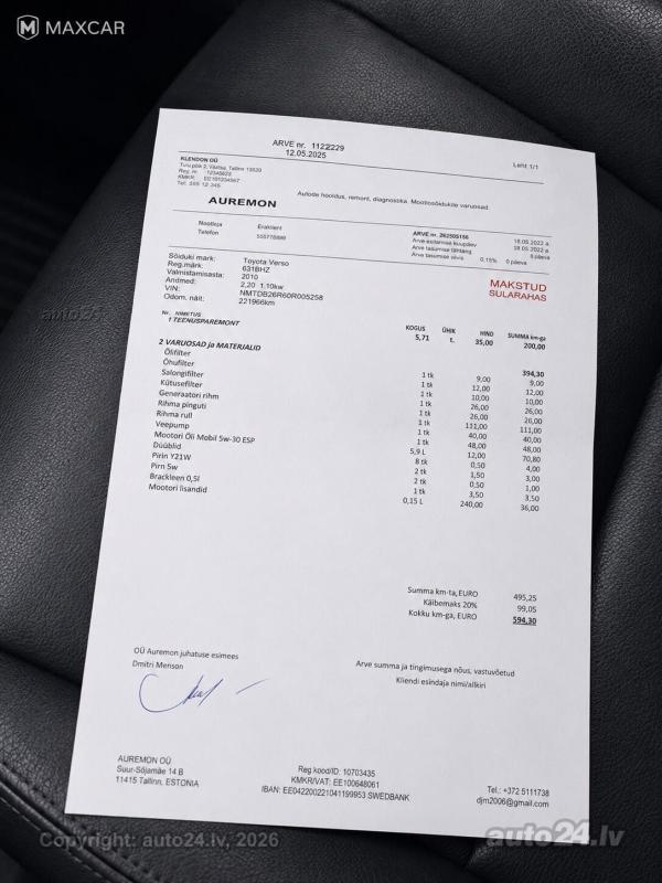 Синий Тойота Версо 2010 в Таллин, объемом двигателя 2.20 л и пробегом 232 тыс. км за 3999 €, фото 9 на AUTOMOTO.COM.LV