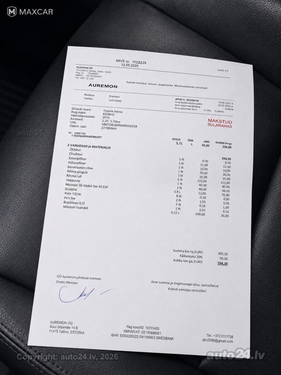 Blue Toyota Verso 2010 in Tallinn, with an engine capacity of 2.20 L and mileage of 232 thousand km for 3999 €, photo 10 on AUTOMOTO.COM.LV