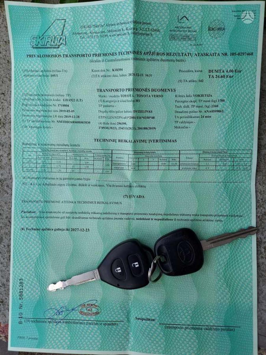 Серый Тойота Версо 2010 в Алитус, объемом двигателя 2.00 л и пробегом 300 тыс. км за 4150 €, фото 22 на AUTOMOTO.COM.LV