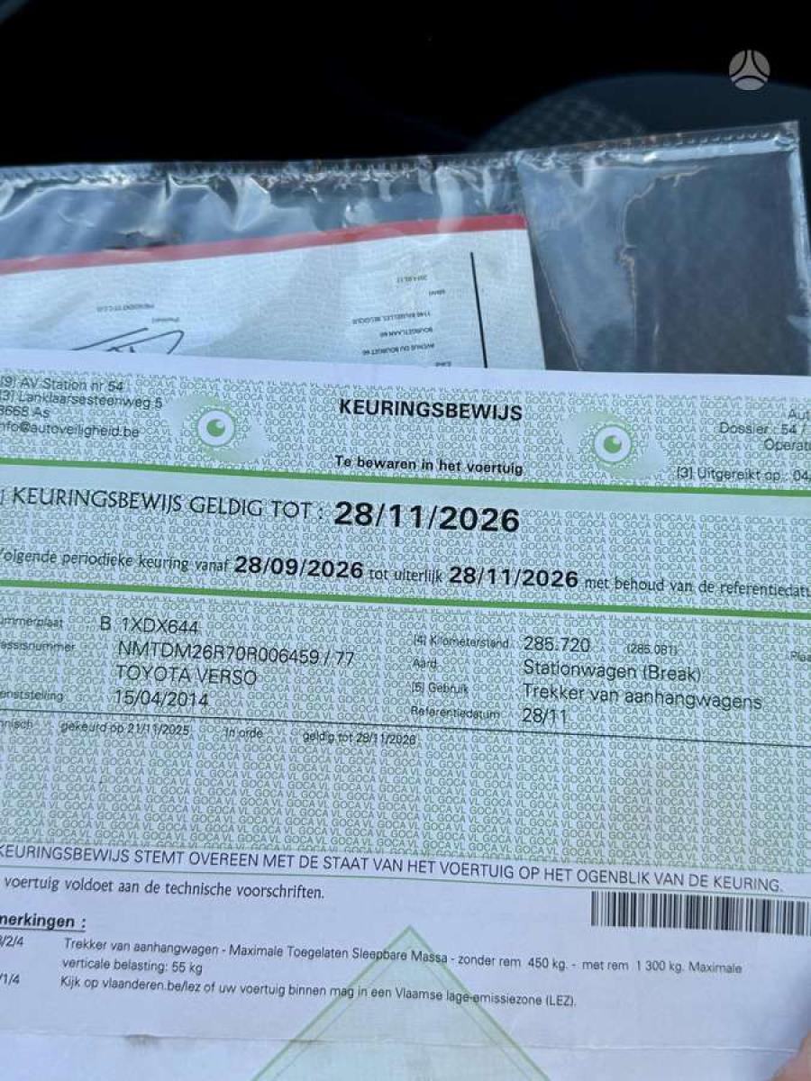 Toyota Verso 2014 in Taurage, with an engine capacity of 1.60 L and mileage of 294 thousand km for 6200 €, photo 25 on AUTOMOTO.COM.LV