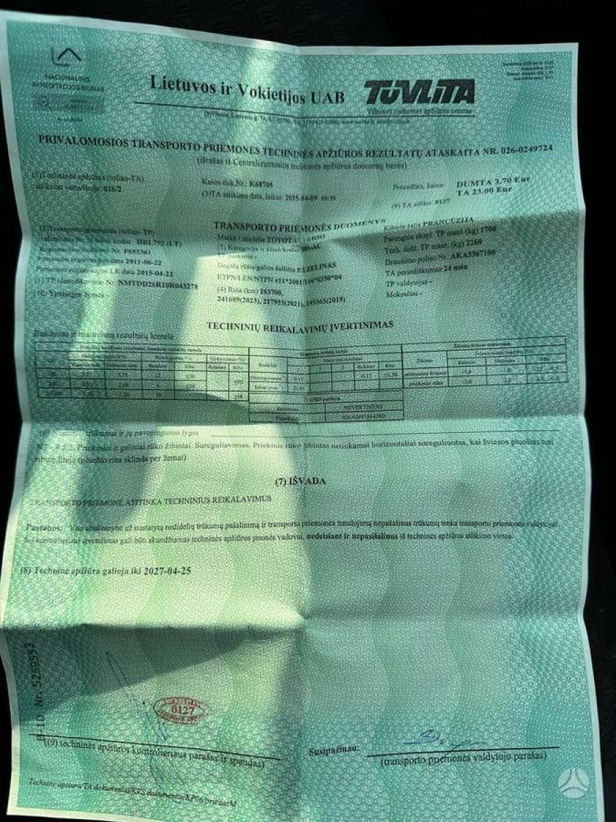 Белый Тойота Версо 2011 в Вильнюс, объемом двигателя 2.00 л и пробегом 271 тыс. км за 3300 €, фото 26 на AUTOMOTO.COM.LV