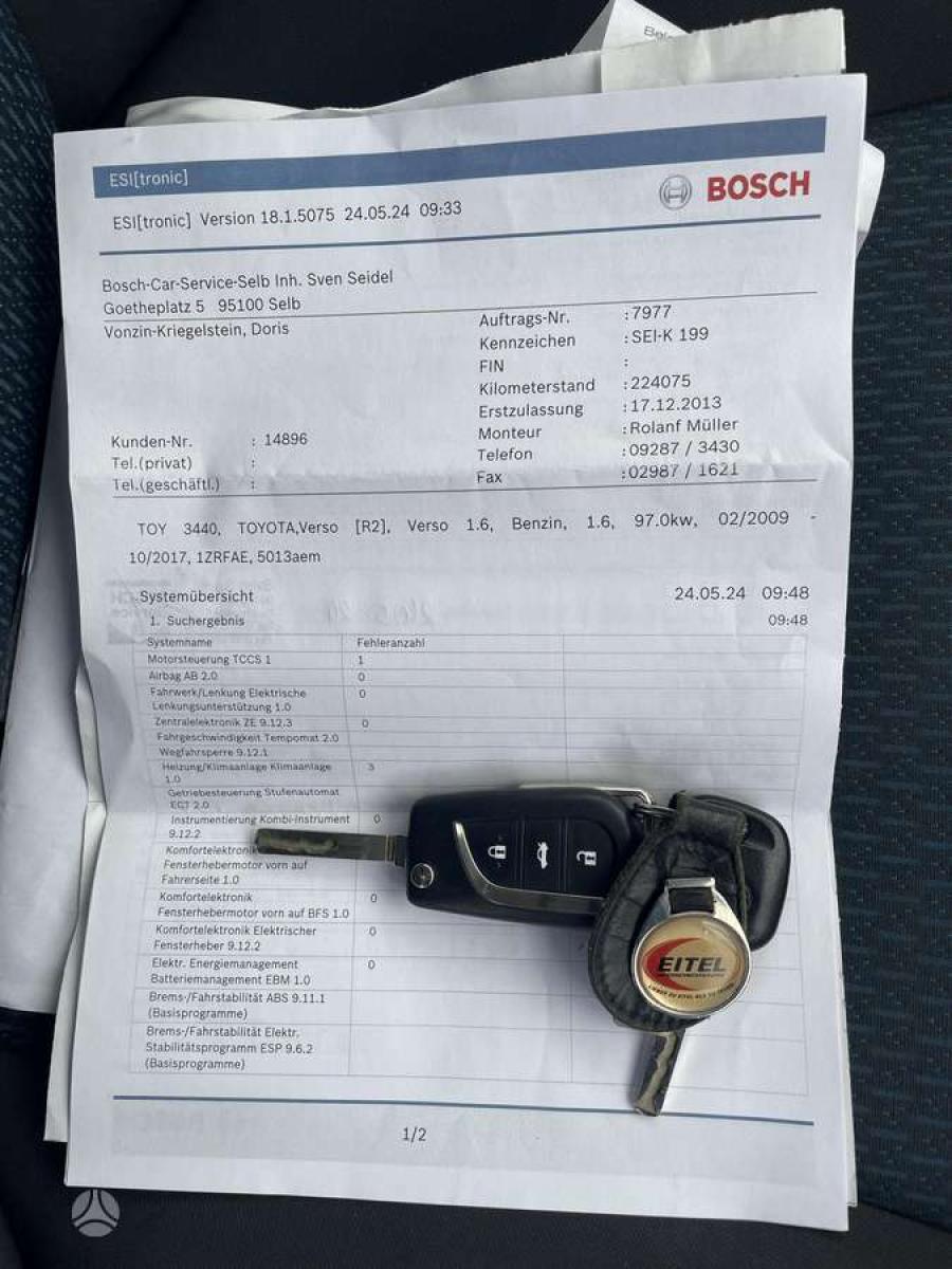 White Toyota Verso 2013 in Vilnius, with an engine capacity of 1.60 L and mileage of 242 thousand km for 6950 €, photo 21 on AUTOMOTO.COM.LV