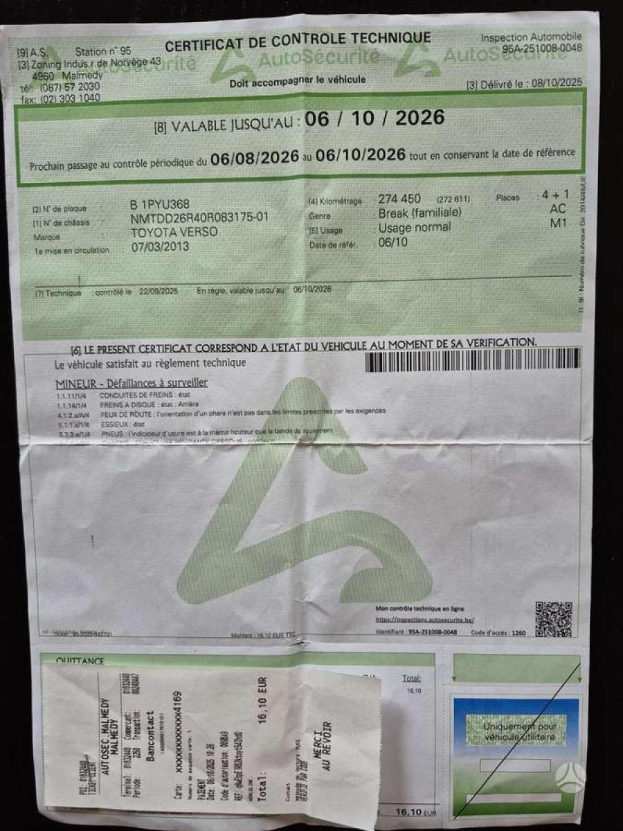 Balts Toyota Verso 2013 Viļņa, ar dzinēja tilpumu 2.00 L un nobraukumu 289 tūkst. km par 4800 €, foto 24 vietnē AUTOMOTO.COM.LV