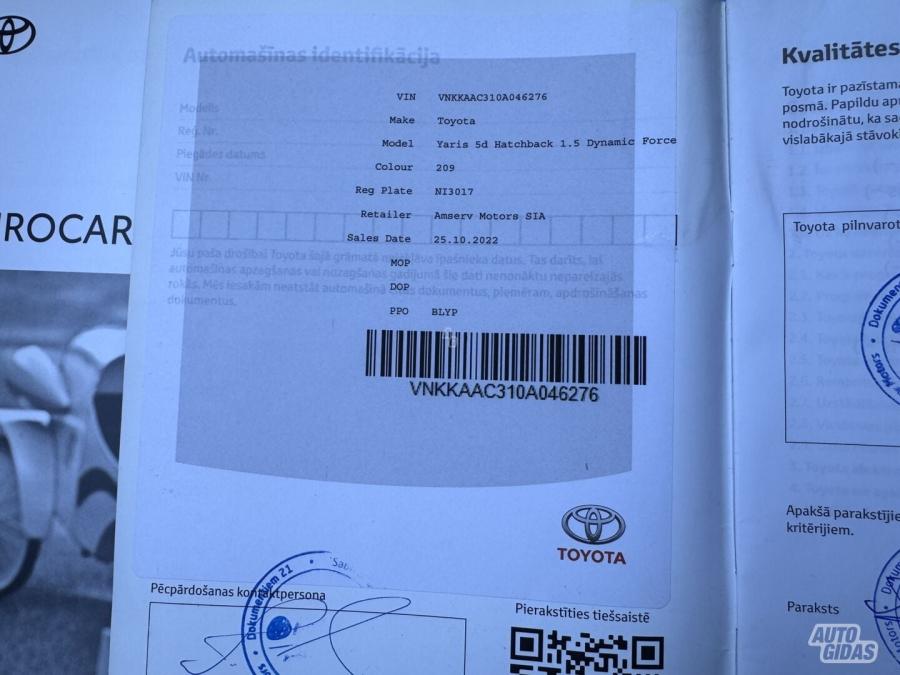 Black Toyota Yaris 2022 in Avizieniai, with an engine capacity of 1.50 L and mileage of 95 thousand km for 13950 €, photo 25 on AUTOMOTO.COM.LV