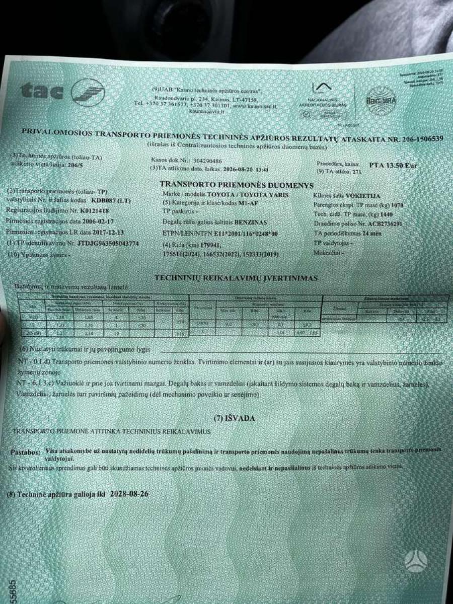Синий Тойота Ярис 2006 в Каунас, объемом двигателя 1.00 л и пробегом 180 тыс. км за 1650 €, фото 22 на AUTOMOTO.COM.LV