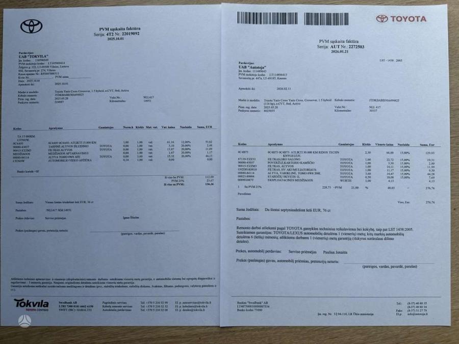 White Toyota Yaris Cross 2025 in Vilnius, with an engine capacity of 1.50 L and mileage of 57 thousand km for 21950 €, photo 32 on AUTOMOTO.COM.LV