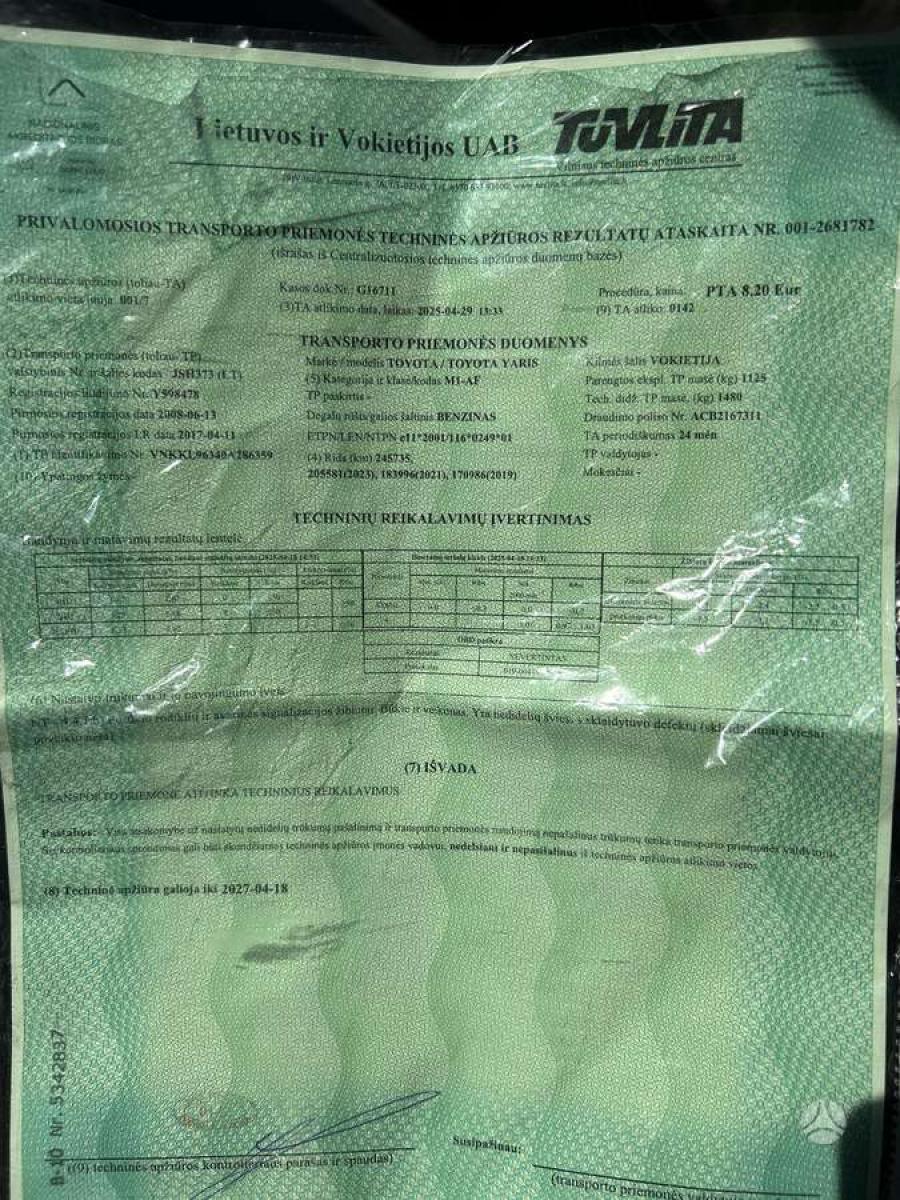 Серый Тойота Ярис 2008 в Вильнюс, объемом двигателя 1.30 л и пробегом 251 тыс. км за 2800 €, фото 36 на AUTOMOTO.COM.LV