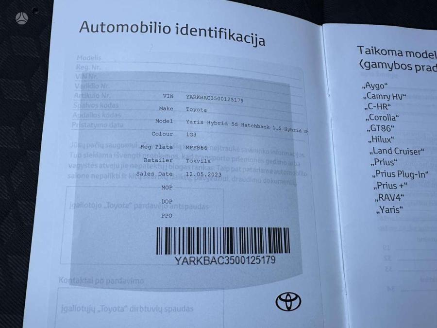 Grey Toyota Yaris 2023 in Vilnius, with an engine capacity of 1.50 L and mileage of 85 thousand km for 15950 €, photo 30 on AUTOMOTO.COM.LV