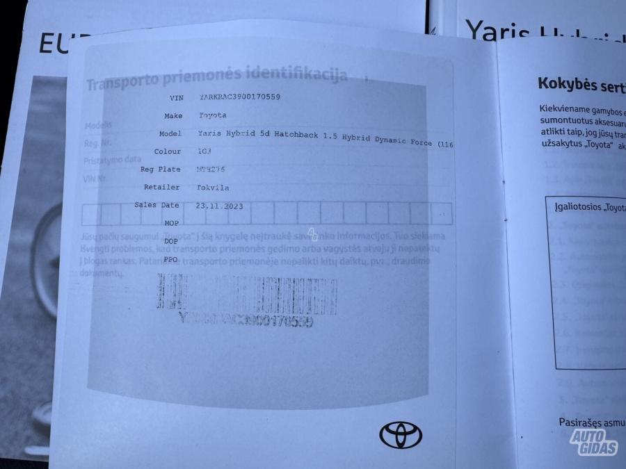 Grey Toyota Yaris 2023 in Avizieniai, with an engine capacity of 1.50 L and mileage of 74 thousand km for 16950 €, photo 30 on AUTOMOTO.COM.LV