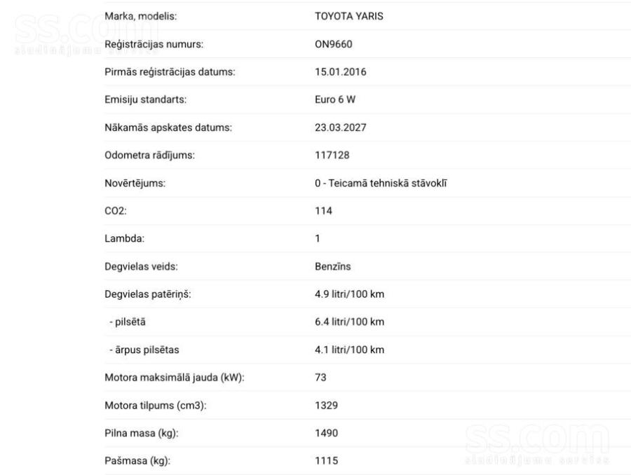 Тойота Ярис 2016 в Рига, объемом двигателя 1.30 л и пробегом 119 тыс. км за 8230 €, фото 25 на AUTOMOTO.COM.LV