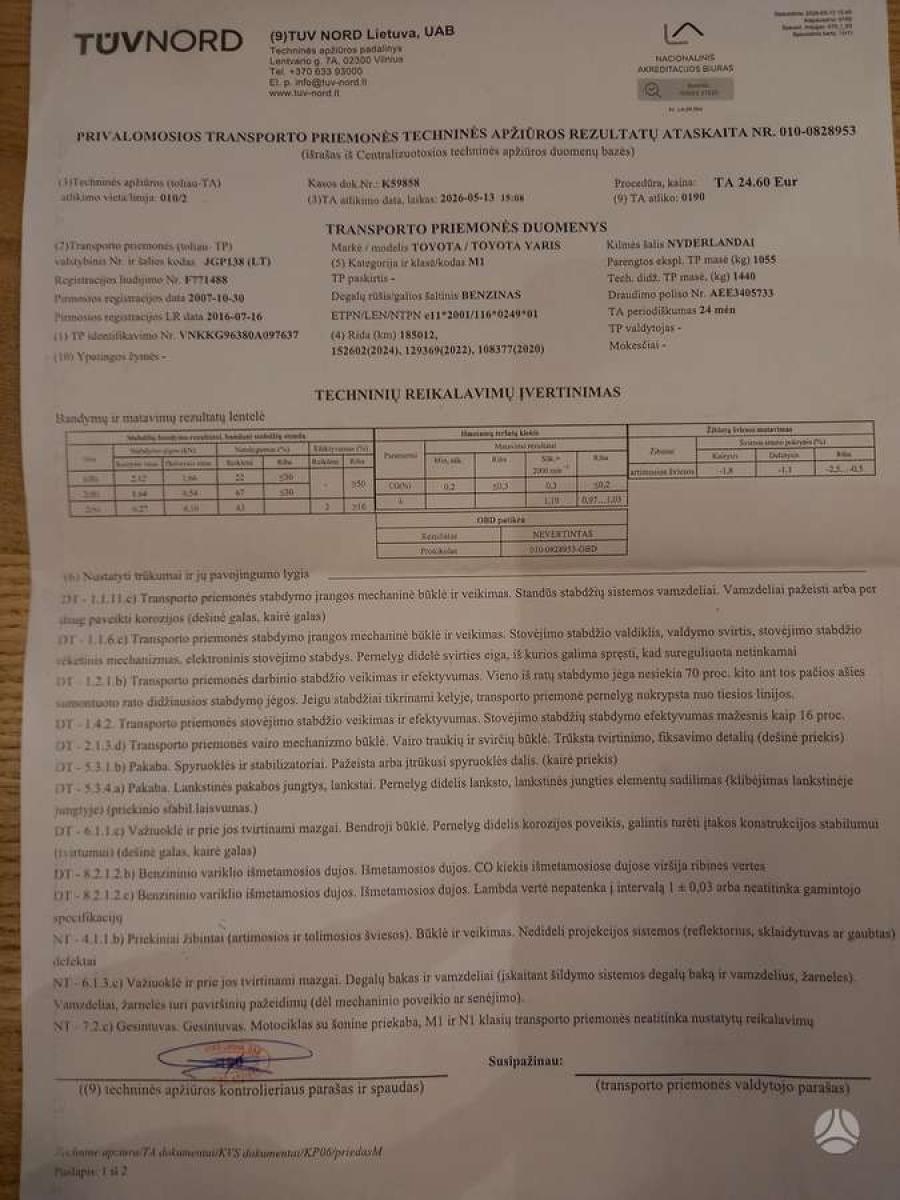 Красный Тойота Ярис 2007 в Неменчине, объемом двигателя 1.00 л и пробегом 186 тыс. км за 900 €, фото 14 на AUTOMOTO.COM.LV