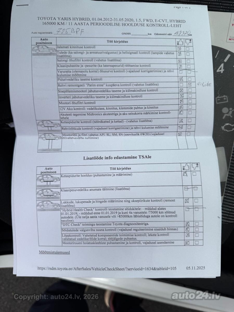 White Toyota Yaris 2015 in Tallinn, with an engine capacity of 1.50 L and mileage of 171 thousand km for 7490 €, photo 16 on AUTOMOTO.COM.LV