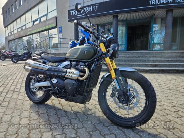 Green Triumph Scrambler 2026 in Tallinn, with an engine capacity of 0.90 L and mileage of 1 thousand km for 13890 €, photo 1 on AUTOMOTO.COM.LV