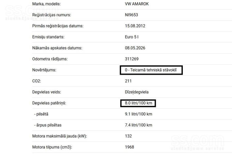 White Volkswagen Amarok 2012 in Riga, with an engine capacity of 2.00 L and mileage of 349 thousand km for 6500 €, photo 22 on AUTOMOTO.COM.LV