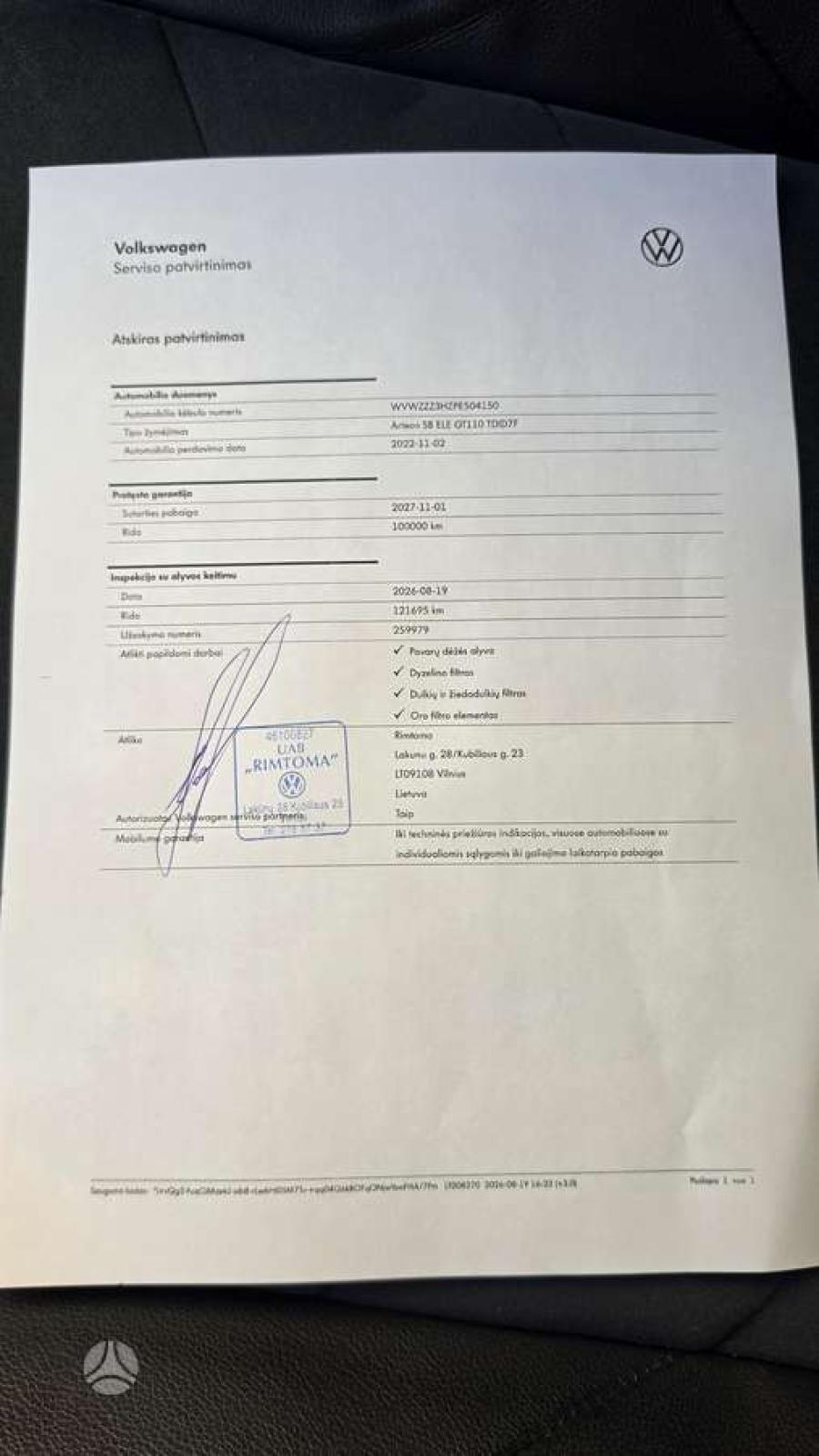 Black Volkswagen Arteon 2022 in Vilnius, with an engine capacity of 1.97 L and mileage of 123 thousand km for 22990 €, photo 21 on AUTOMOTO.COM.LV