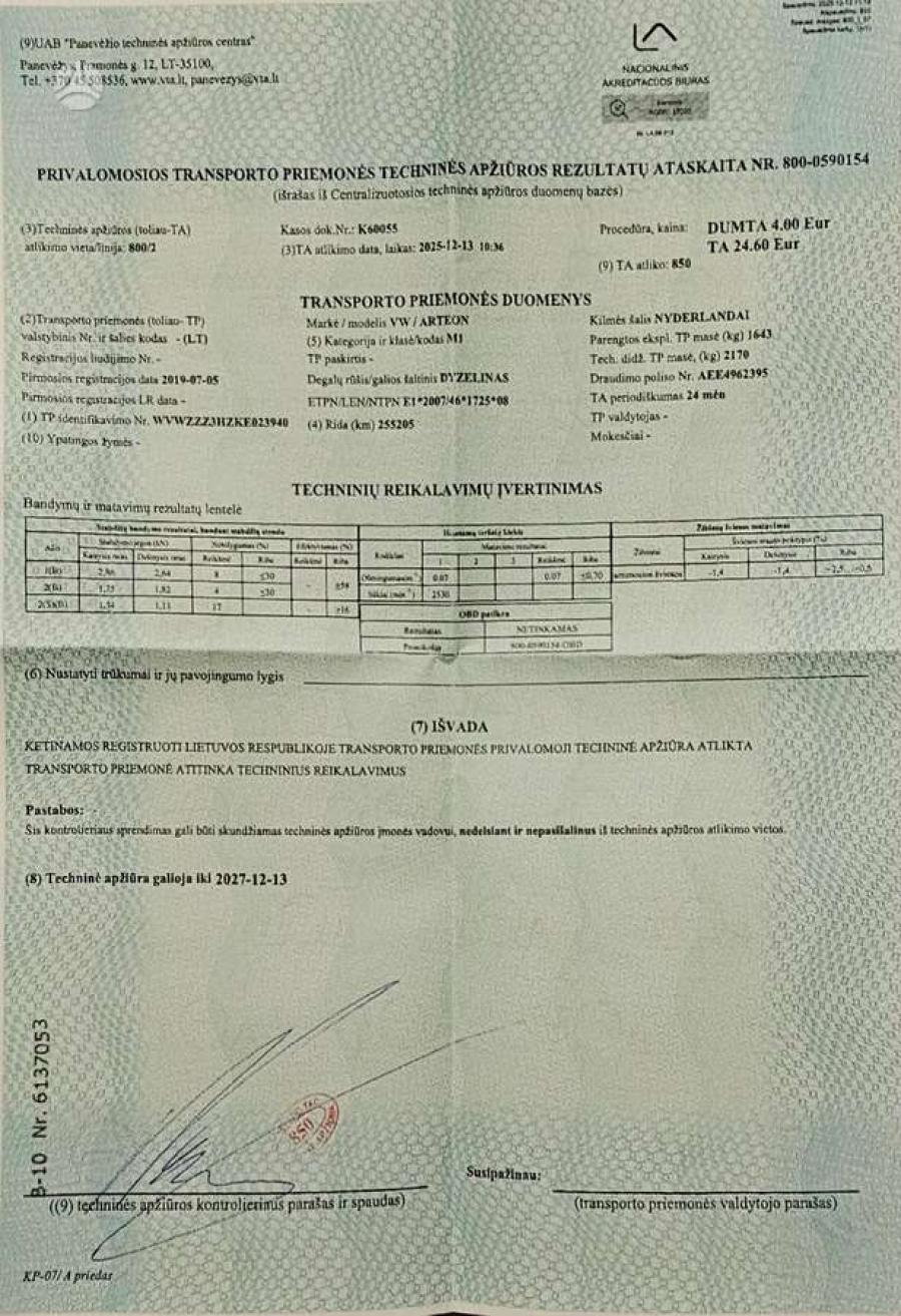 Серый Фольксваген Артеон 2019 в Паневежис, объемом двигателя 1.97 л и пробегом 255 тыс. км за 16999 €, фото 22 на AUTOMOTO.COM.LV