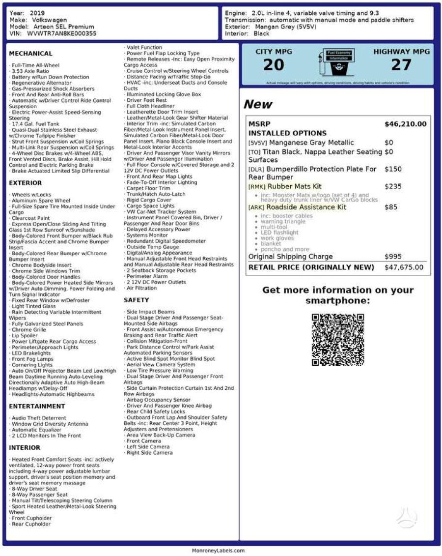 Серый Фольксваген Артеон 2019 в Вильнюс, объемом двигателя 1.98 л и пробегом 125 тыс. км за 23200 €, фото 22 на AUTOMOTO.COM.LV