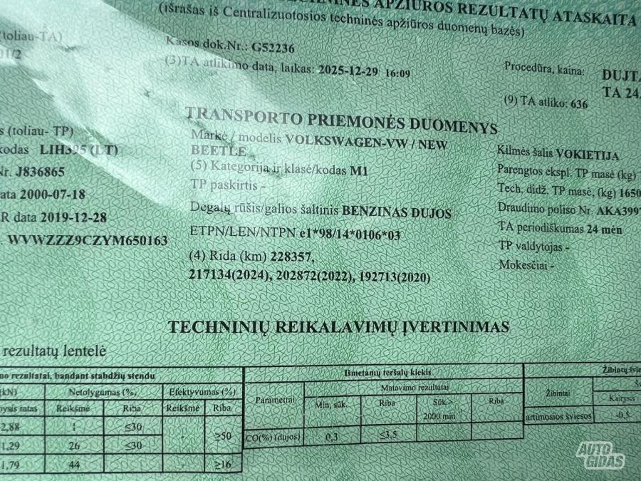 Синий Фольксваген Битл 2000 в Шяуляй, объемом двигателя 2.00 л и пробегом 0 тыс. км за 899 €, фото 24 на AUTOMOTO.COM.LV